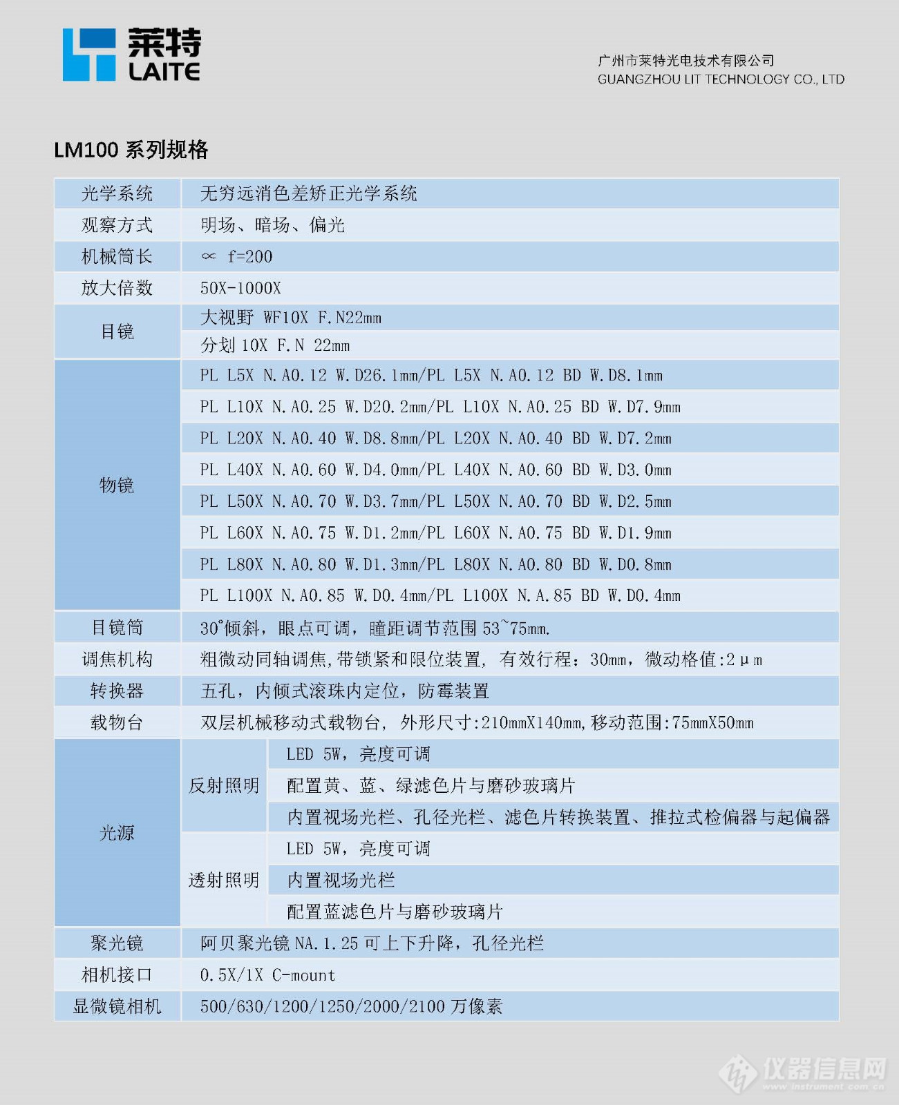 Laite莱特 金相显微镜 LM100_参数_价格-仪器信息网