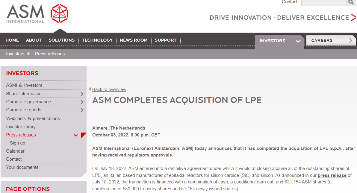 ASM完成对LPE的收购_资讯中心_仪器信息网