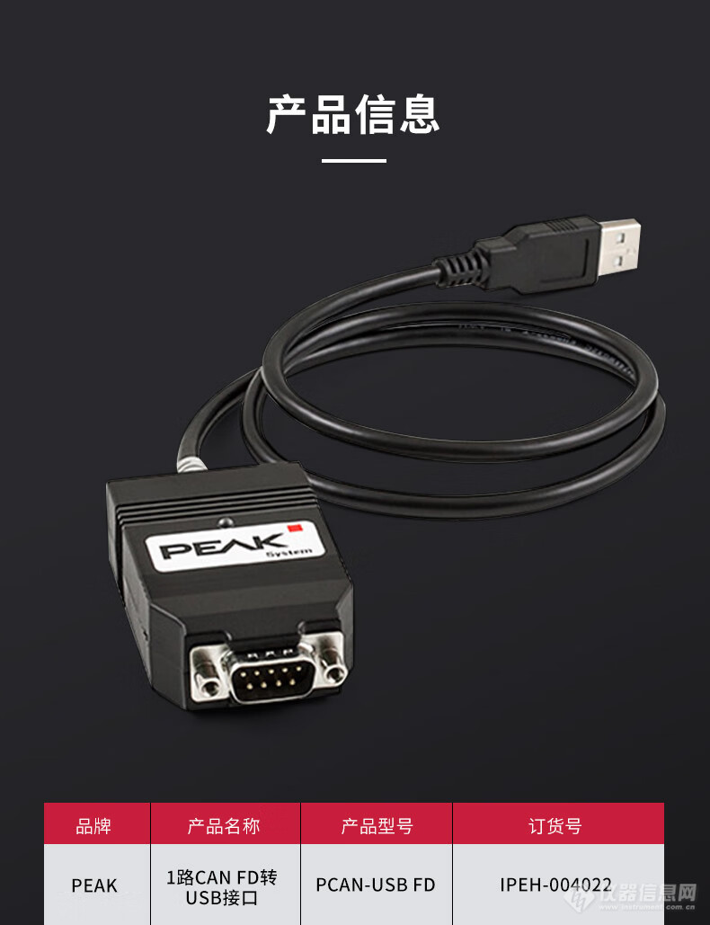 虹科PEAK PCAN-USB FD 单路CAN/ FD转USB接口 IPEH-004022_报价 - 广州虹科电子科技有限公司