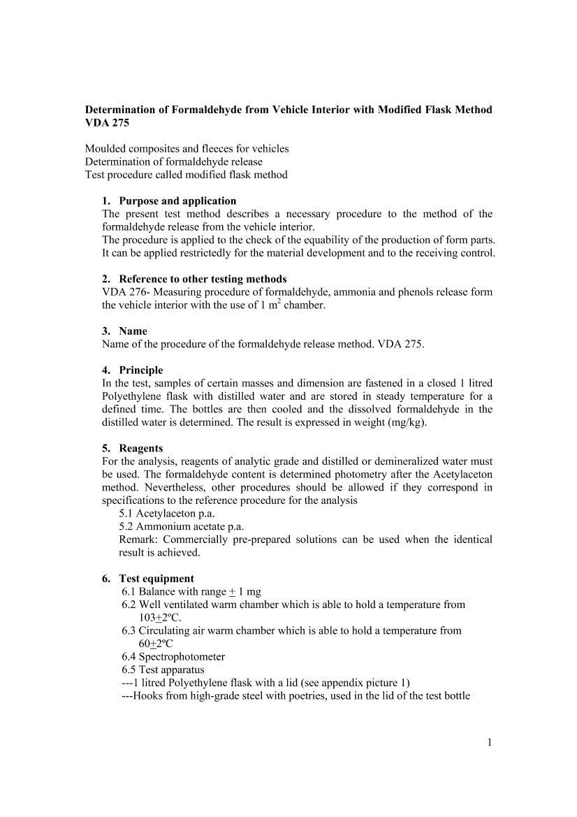 VDA 275-1994 汽车内饰材料中甲醛释放量的测定.pdf_免费下载_用户标准_资料中心_仪器信息网