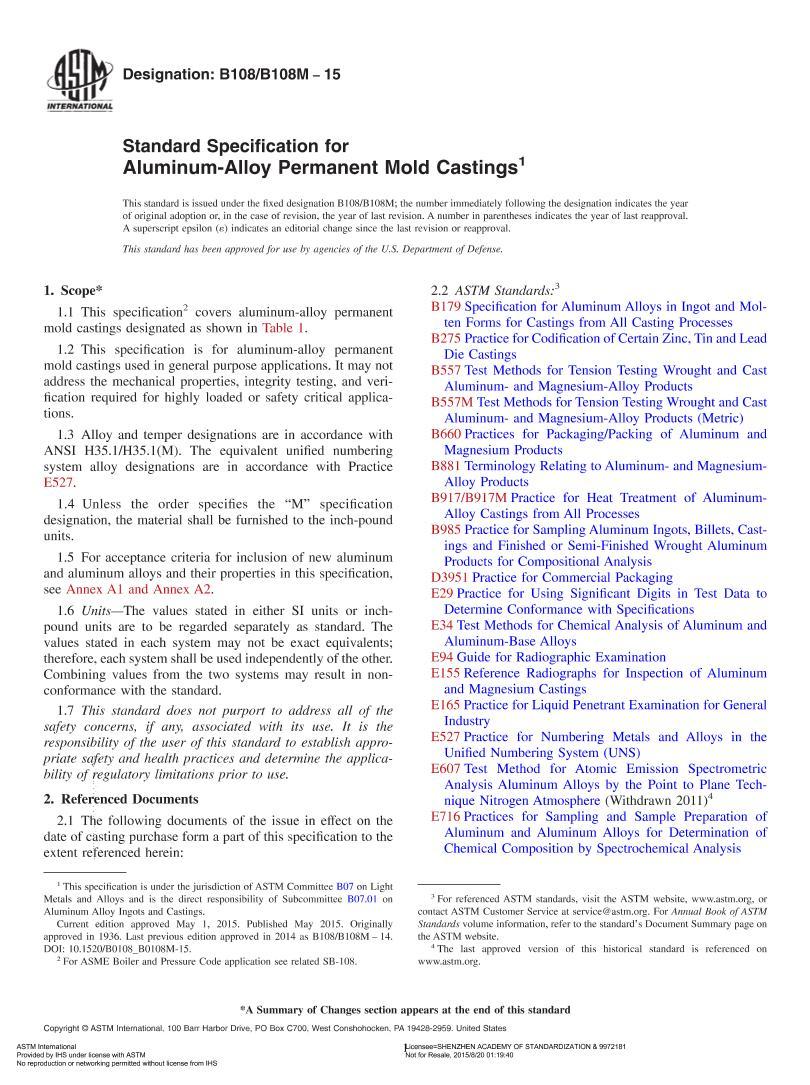 ASTM B108/B108M-2015 铝合金永久铸模铸件规格.pdf_免费下载_用户标准_资料中心_仪器信息网